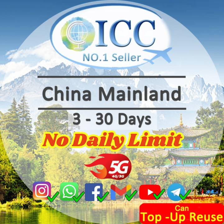 ICC China Mainland 3-30 Days Unlimited Data SIM Card (Can top up reuse ...