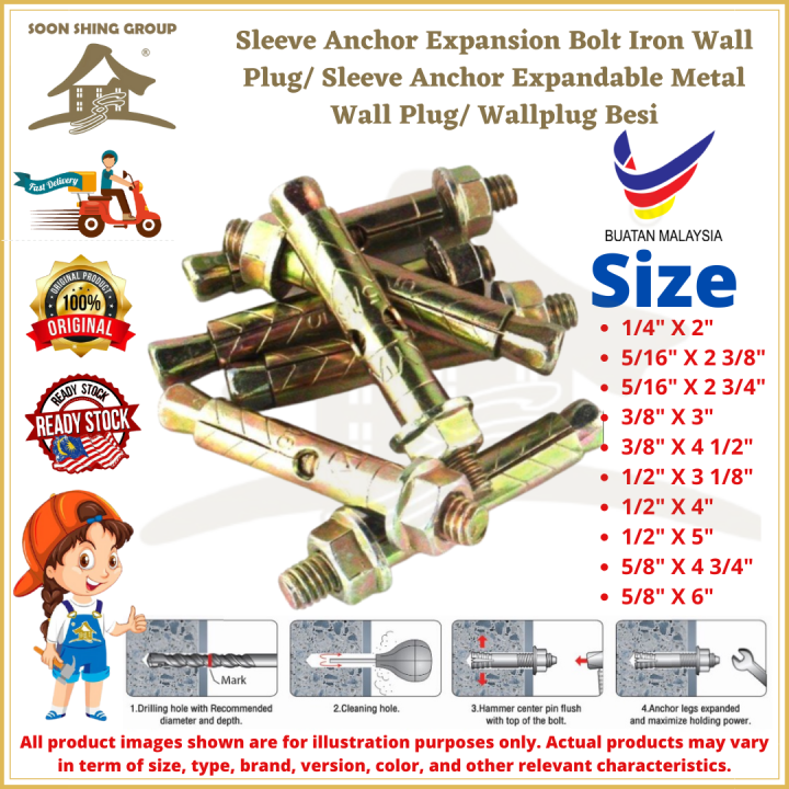 4pcs Sleeve Anchor Expansion Bolt Iron Wall Plug/ Sleeve Anchor Expandable Metal Wall Plug/ Wall ...