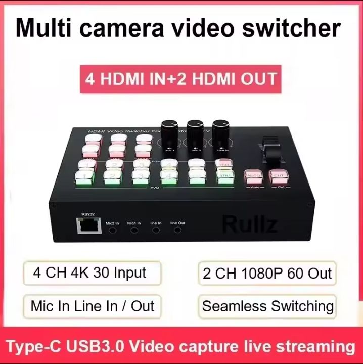4K Video Switcher 4 Channel HDMI Multi Camera Streaming Live Production ...