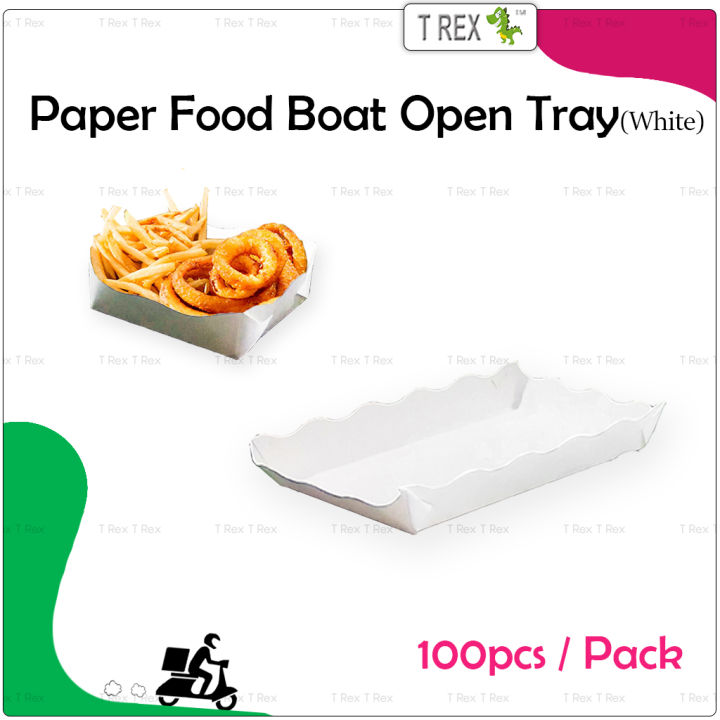 [ECO] 100pcs Self Fold White Paper Food Boat Tray / Paper Snack Open ...