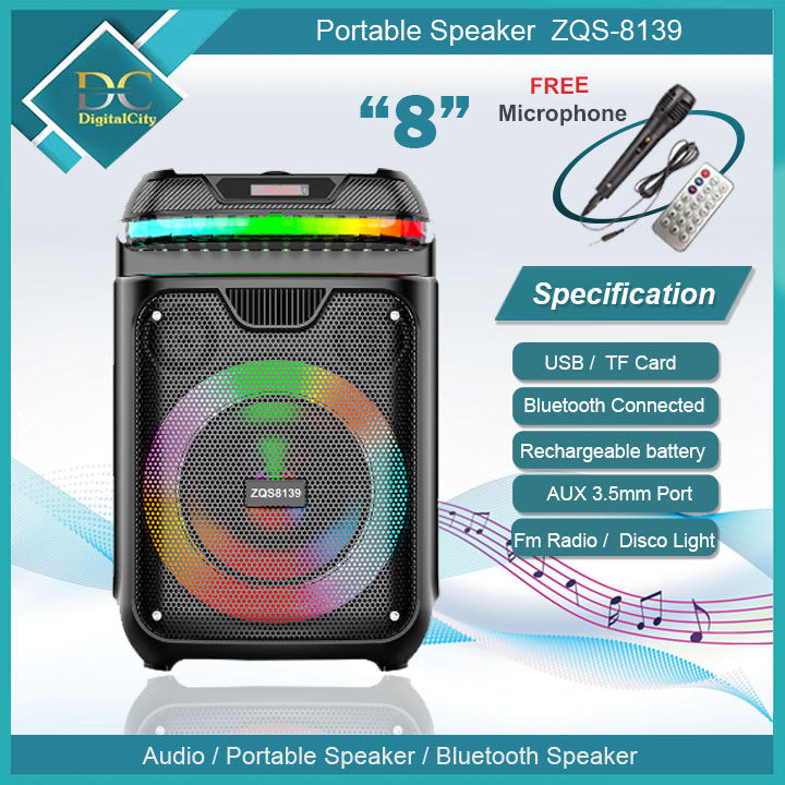 DIGITAL ZQS-8139 Rechargeable Portable Wireless Bluetooth Speaker, 8 ...