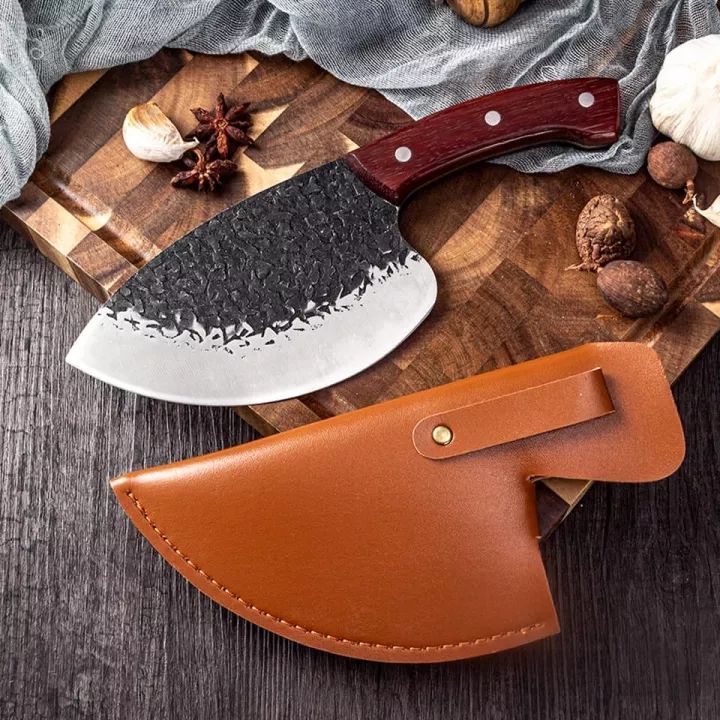 Handmade Forged Camping Chef Knife Full Tang Butcher Knife Outdoor Meat ...