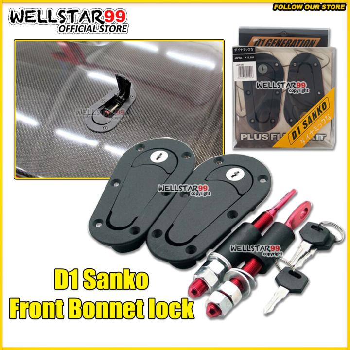 D1 Sanko Carbon Fiber Look / real carbon / black key no key Hood Lock ...