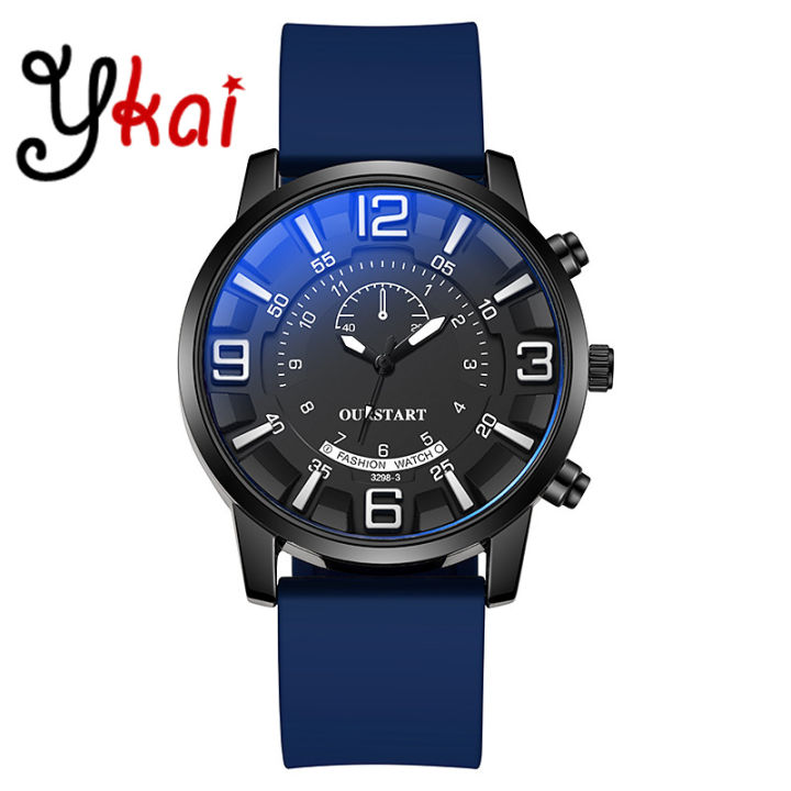 Ykai ดั้งเดิมสายรัดซิลิโคนดิจิตอลควอตซ์กระจกสีฟ้าสเตอริโอแฟชั่นแบบลำลอง ...