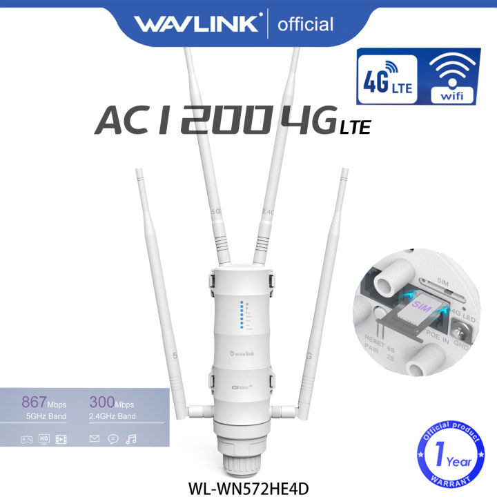 Wavlink AC1200 Dual Band 4G LTE Outdoor Wi-Fi Router Wireless Internet ...