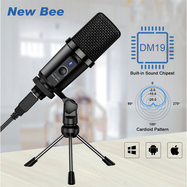 【with Tripod】New Bee USB Microphone Condenser Recording PC Mic with ...