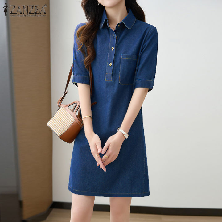 Hijabfab Zanzea Korean Style Womens Casual Jeans Denim Shirtdress Short