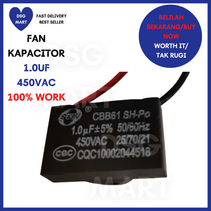 DSG Kapasitor Kipas CBB61 Fan Capacitor Motor Machine Air cond Kapasitor Kipas 450VAC 1.0 1.2 1. ...