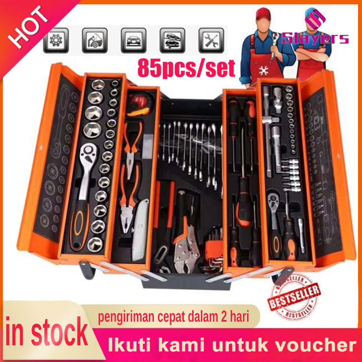 85-piece wrench tool set - repair/home hand tool kit with tin box ...