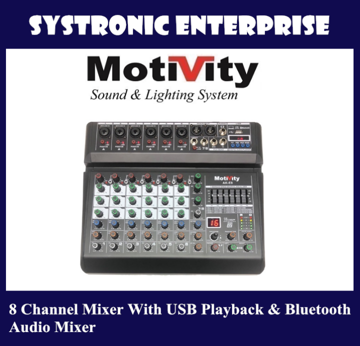 Motivity AK-E8 8 Channel Mixer With USB Playback & Bluetooth Audio ...