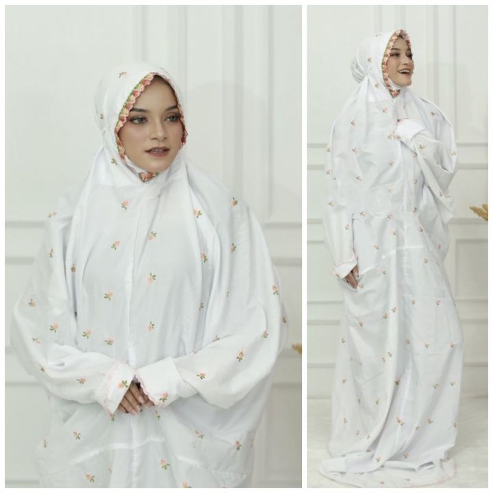 MUKENA TERUSAN PUTIH MODEL DAHI KERUT DG BORDIR SERIBU BUNGA | MUKENAH ...