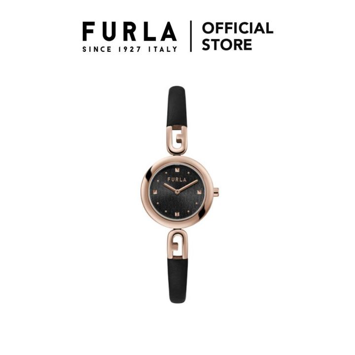 FURLA Bangle Leather Rose Gold Tone Case Black Dial Watch | Lazada