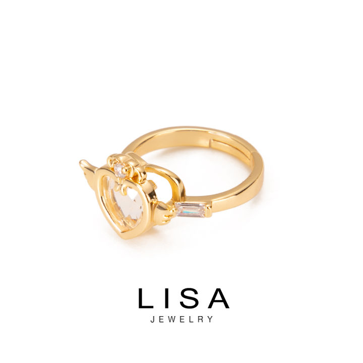 lisa jewelry 18K gold ring crown love diamond ring adjustable female ring 253r | Lazada PH