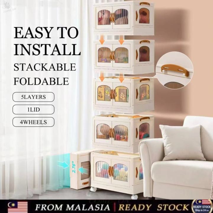 LOLO Multi Layers Transparent 2 Doors Modern Foldable Storage Cabinet 4 ...