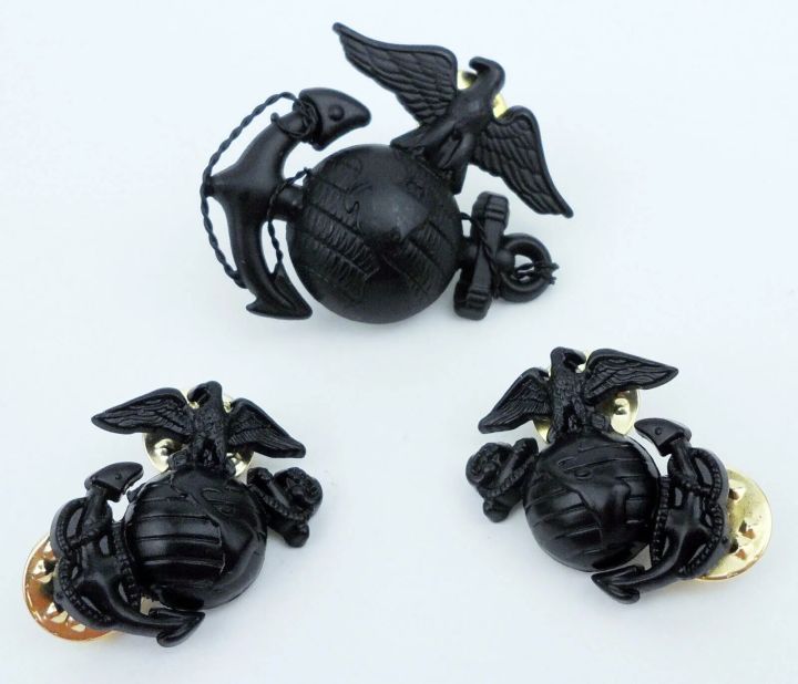 tomwang2012. BLACK US MARINE CORPS OFFICER CAP BADGE INSIGNIA & USMC ...