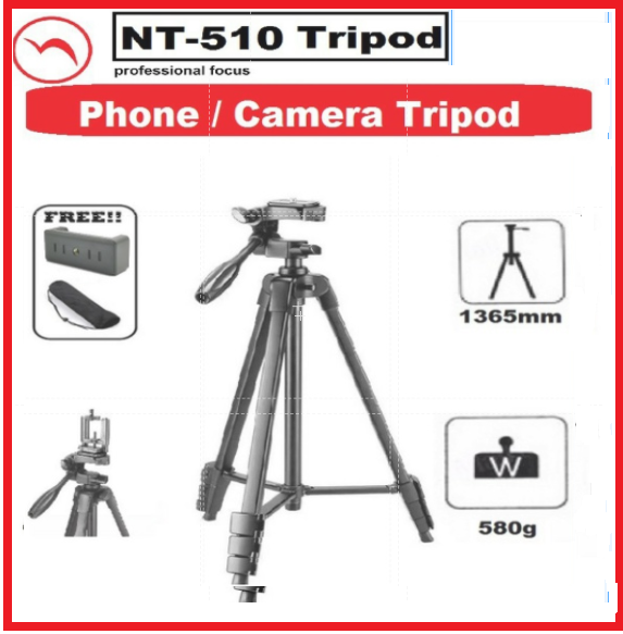 Nest NT-510 Aluminum Lightweight Tripod For Phone With Free Phone Holder Also Can Use Compact ...