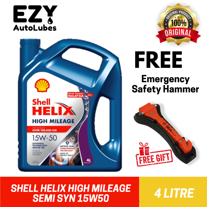 Shell Helix High Mileage 15W50 4L FOC Safety Hammer👉 SHELL MALAYSIA ...