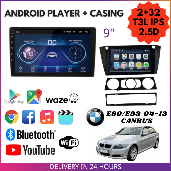 BMW E90/E93 2004-2013 CANBUS 2+32GB 9 INCH T3L IPS 2.5D Android Player With Casing And PNP ...
