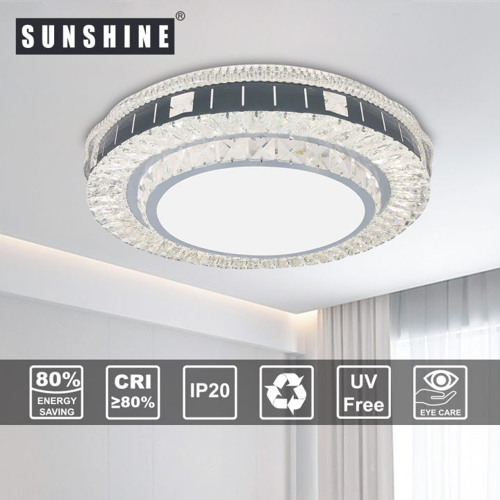 SUNSHINE LED Ceiling Light (Jewel) Tricolor 36W Luxury Crystal Ceiling Lamp Nordic Bedroom ...
