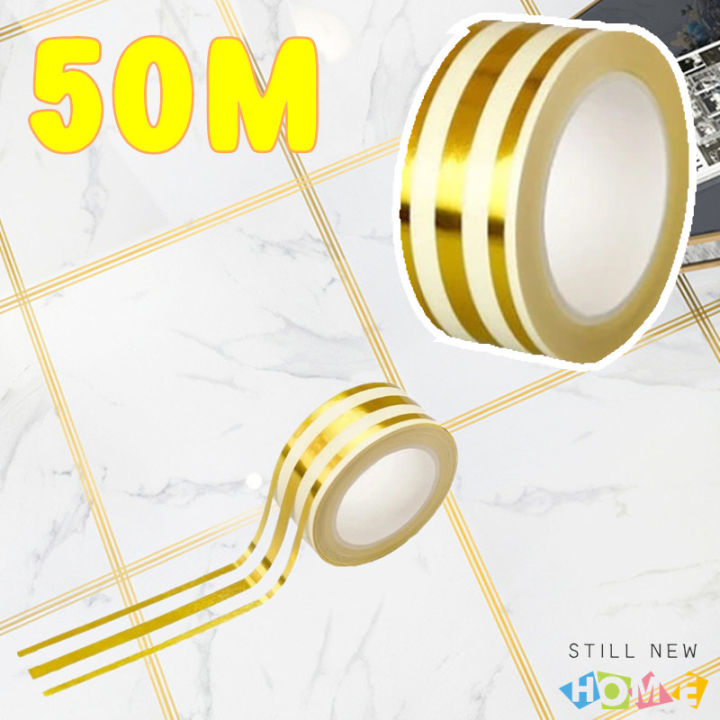 50M Gulungan Sticker Gold/Stiker Ubin Keramik Jahitan Emas Yang Indah ...
