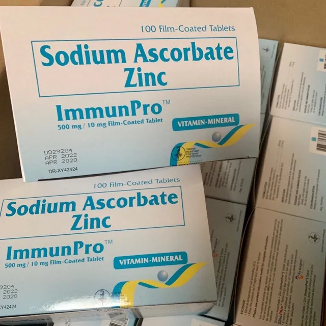 100 pcs (1 Box) ImmunPro Sodium Ascorbate + Zinc 500mg Non-Acidic ...