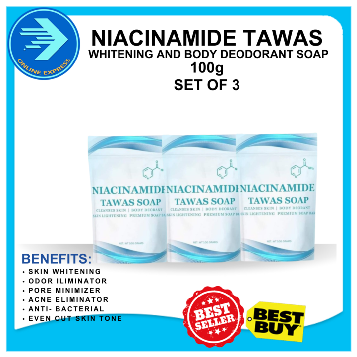 ORIGINAL NIACINAMIDE TAWAS SOAP(SET OF 3) TRENDING SOAP Cleanses Skin ...