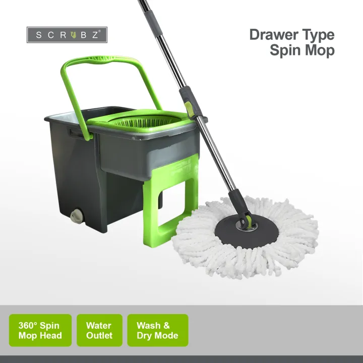 Scrubz 360° Stainless Steel Microfiber Spin Mop with Bucket | Lazada PH