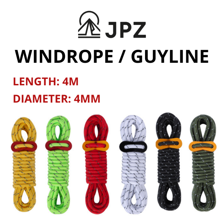 4M Length Camping Tent Reflective Wind Rope | Guylines | 4mm Diameter ...