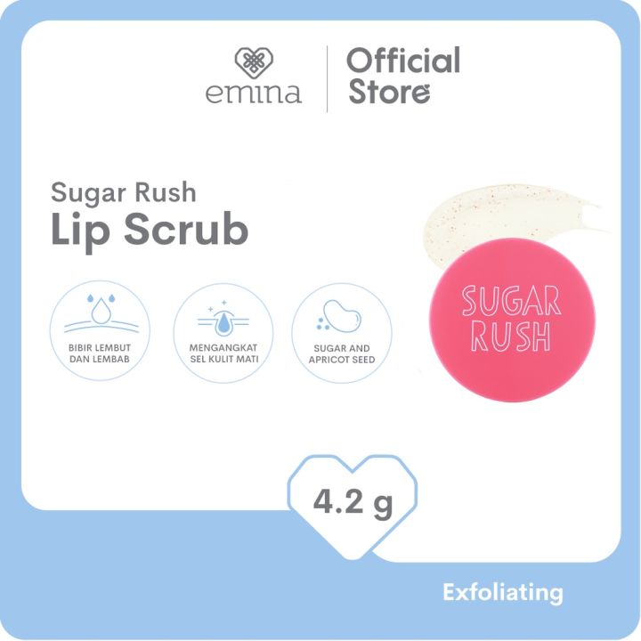 EMINA Sugar Rush Lip Scrub Indonesia / Scrub Bibir 4.2g / Lembut Lembab ...