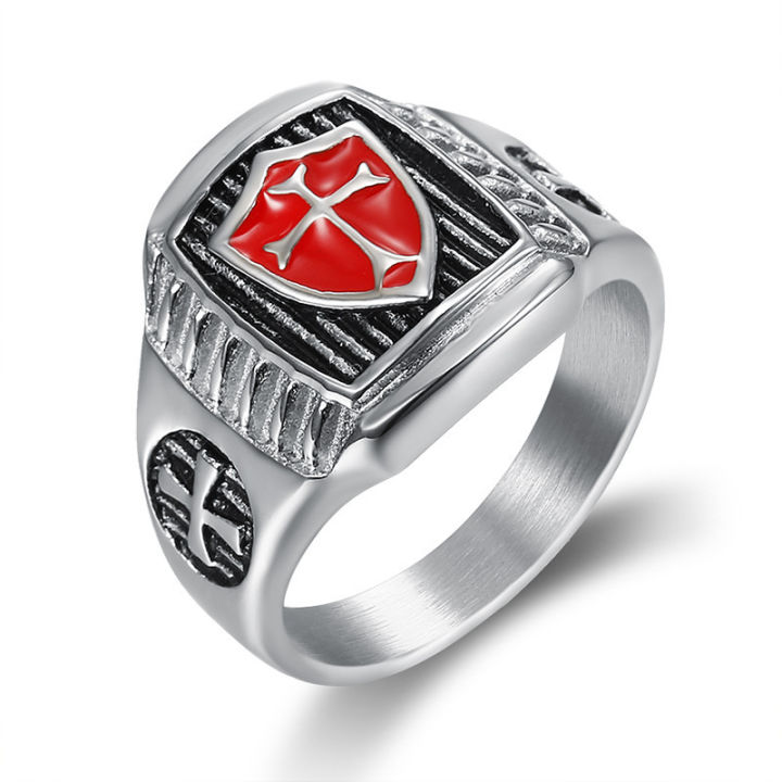 Lkyou Jewelry Men's Fashion Red Armor Shield Knight Templar Crusade ...