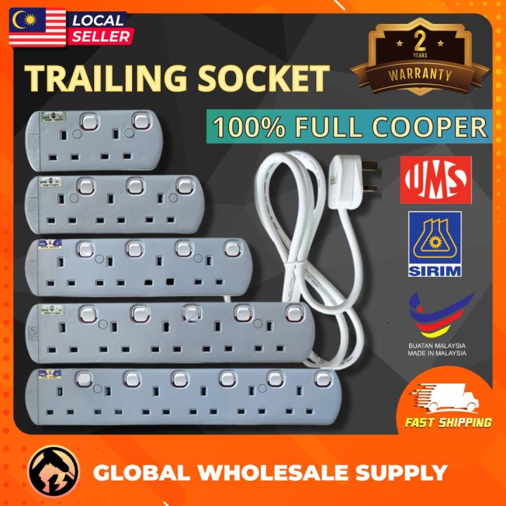 [sirim] Ums 13a 2 Yard Trailing Extension Electric Power Portable Socket W Neon Light 2 3 4 5 6