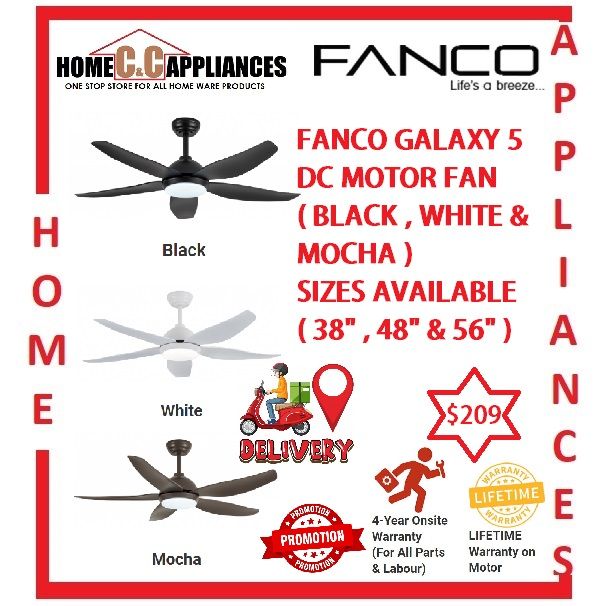 Fanco GALAXY 5 DC Motor Ceiling Fan With Tri Color Light Kits ( 56"/48 ...