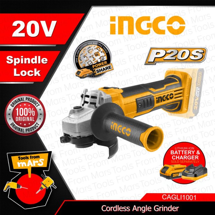 INGCO Cordless Angle Grinder 20V CAGLI1001 POWERSHARE -TOOLS FROM MARS ...