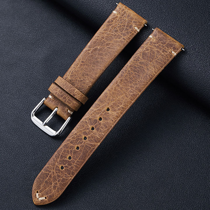 Genuine Leather Watch Band Retro Color Calfskin Strap 18mm 19mm 20mm ...