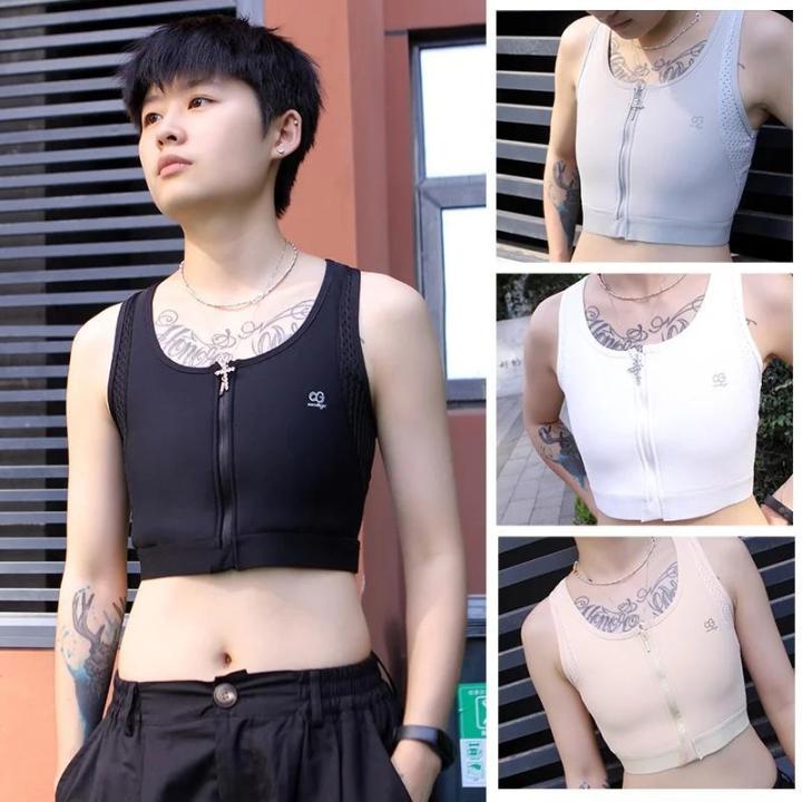JANEST Chest Binder Zipper Breast Binder Tomboy Crop Top Flat Slim ...