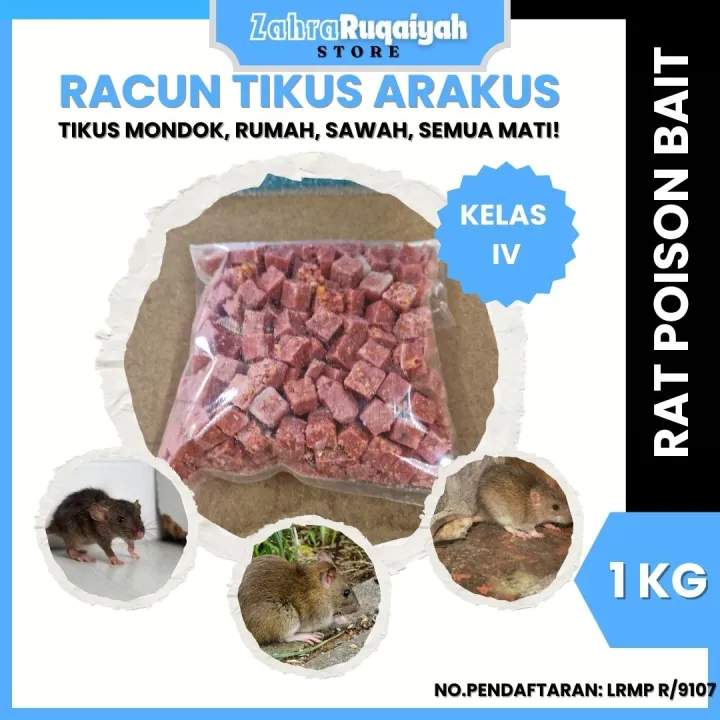 Racun Tikus Arakus Cube 1kg Rodenticide Bait Brodifacoum Rat mice ...