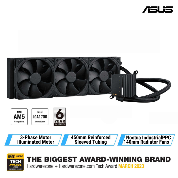 ASUS PROART LC 420 AIO CPU Liquid Cooler with Illuminated System Status Meter, 3 Noctua ...