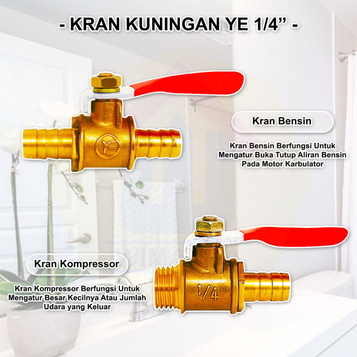KRAN KUNINGAN YE 1/4 INCH - KRAN BENSIN - KRAN KOMPRESSOR | Lazada ...
