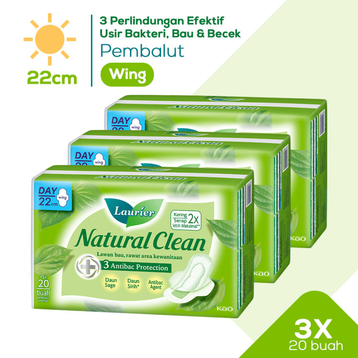 [Paket isi 3] Laurier Natural Clean Pembalut Wanita Day Wing 22cm isi ...