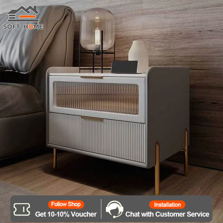 SOTHOME Bedroom Wood Side Table With Drawer Smart Led Wireless Charge ...