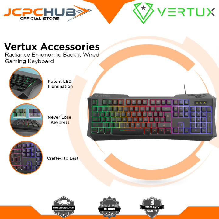 Vertux Radiance Ergonomic Backlit Wired Gaming LED RGB Keyboard with ...