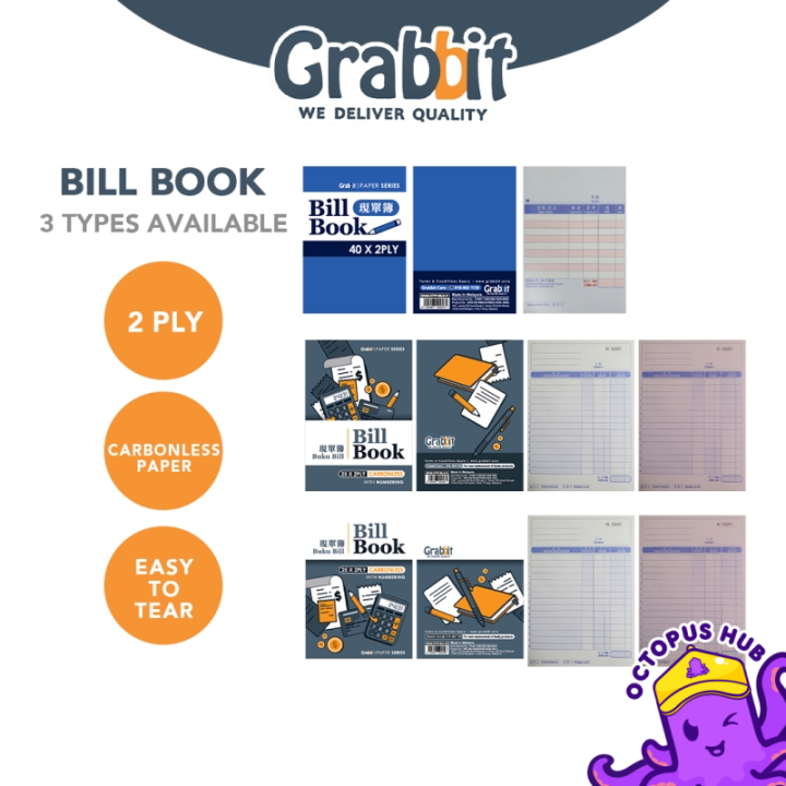OCTOPUS GRABBIT 2ply Bill Book Invoice Receipt Cash Book with Numbering ...