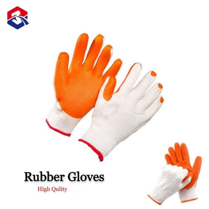 TQTQ 12 Pairs RUBBER ORANGE GLOVES / COTTON KNIT GLOVES (HEAVYDUTY) FOR ...