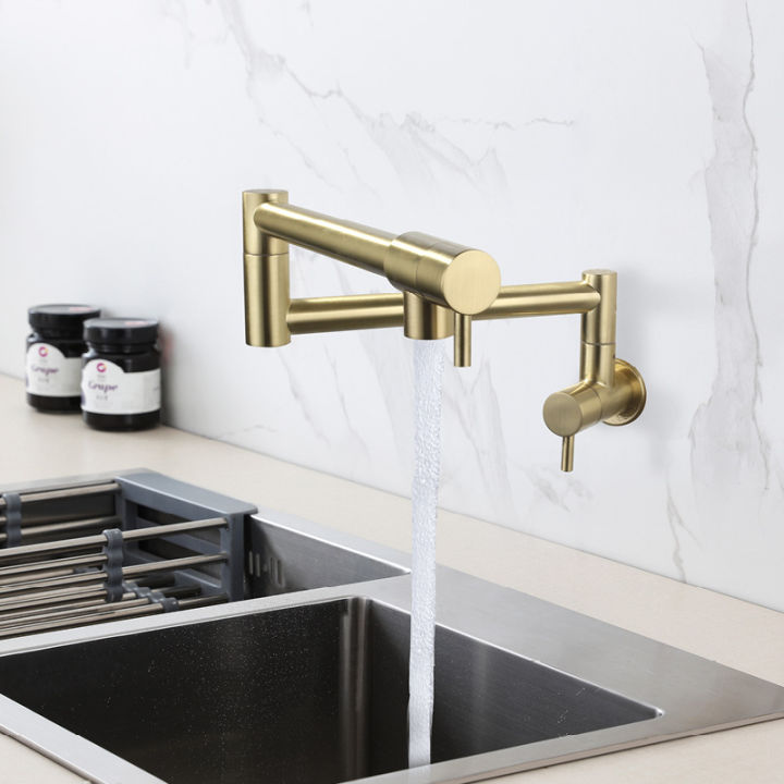 Biggers Brush Gold Color Wall Mounted Folding Kitchen Faucet Stainless ...