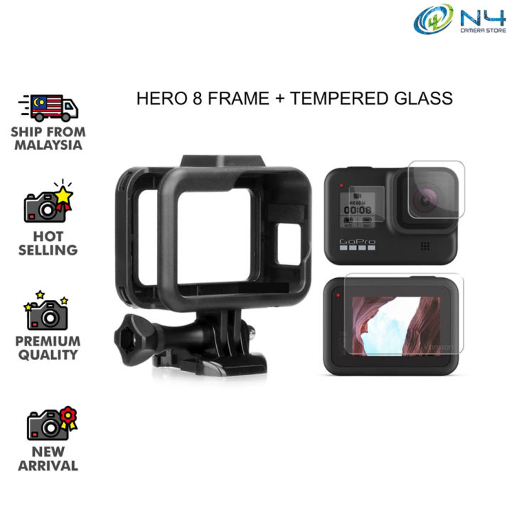 GoPro Hero 8 Black Frame Case Border Protective Cover Tempered Glass ...