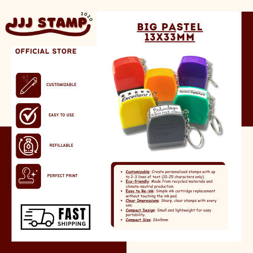 BIG PASTEL 13X33MM PERSONALIZED SELF-INKING STAMP / W Signature / Name ...
