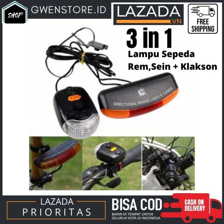BISA COD - Lampu Sepeda Rem Sein Kiri Kanan 7 LED dengan Klakson Lampu ...