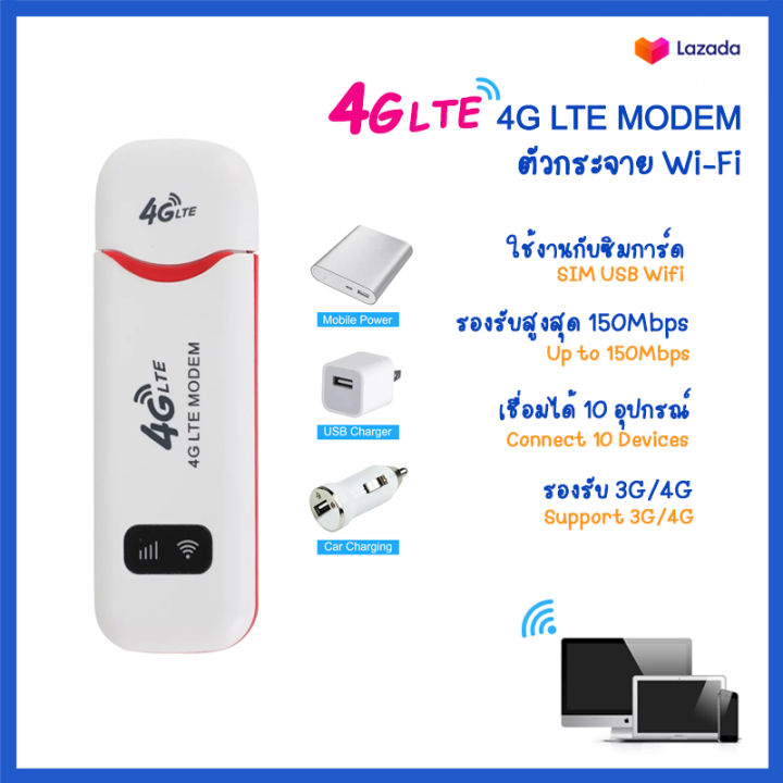 SIM 4G LTE USB 150Mbps Modem Wi-Fi Hotspot pocket Wi-Fi ตัวกระจายไวฟาย ...