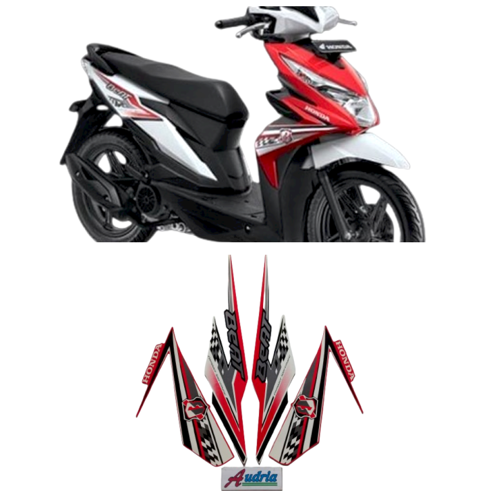 Stiker Striping Motor Honda Beat fi 2018 esp putih-merah | Lazada Indonesia