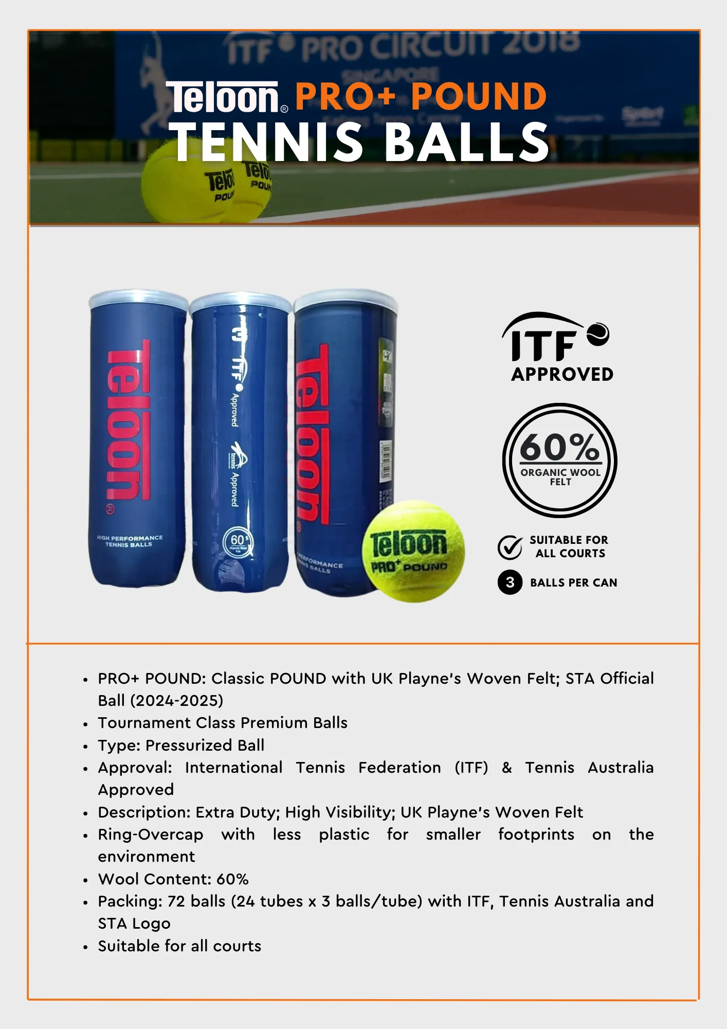 Teloon Pro Pound Tennis Pressurized Balls Tennis Balls All Court ITF ...